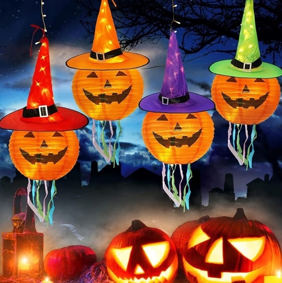 Holiday | New Halloween Witch Hats Lights Decorations Hanging Lighted ...